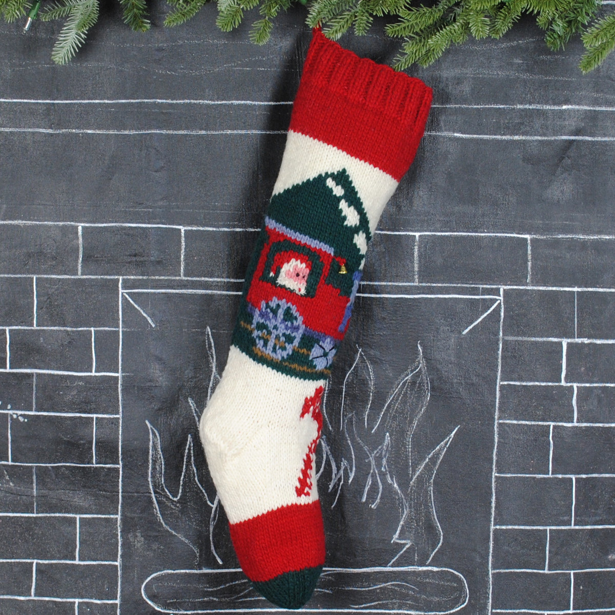 Santa Train Christmas Stocking – Hand Knit Holiday