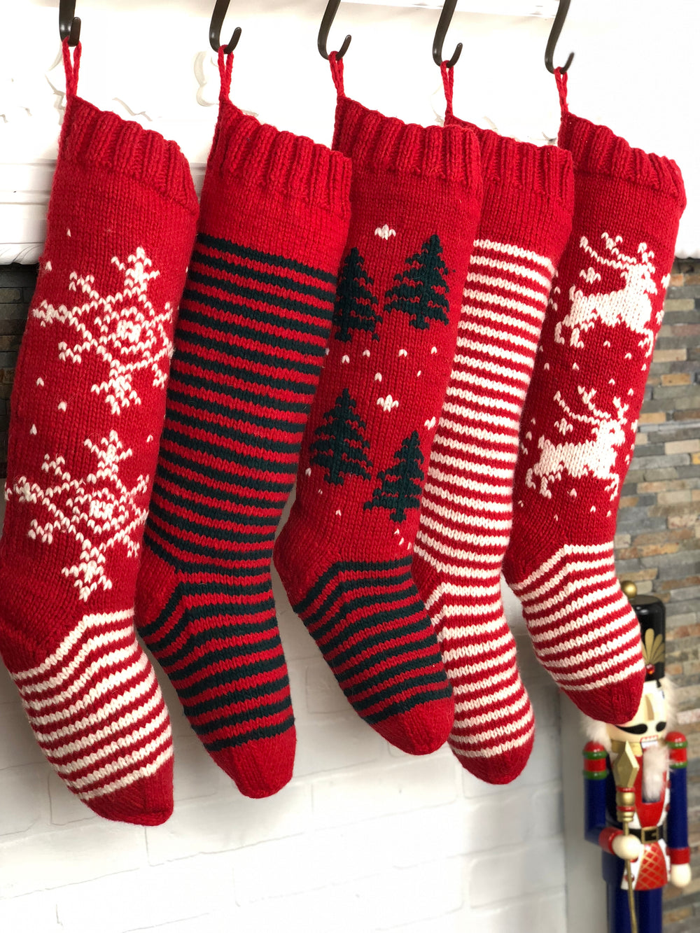 Red white and green personalized Christmas stockings – Hand Knit Holiday