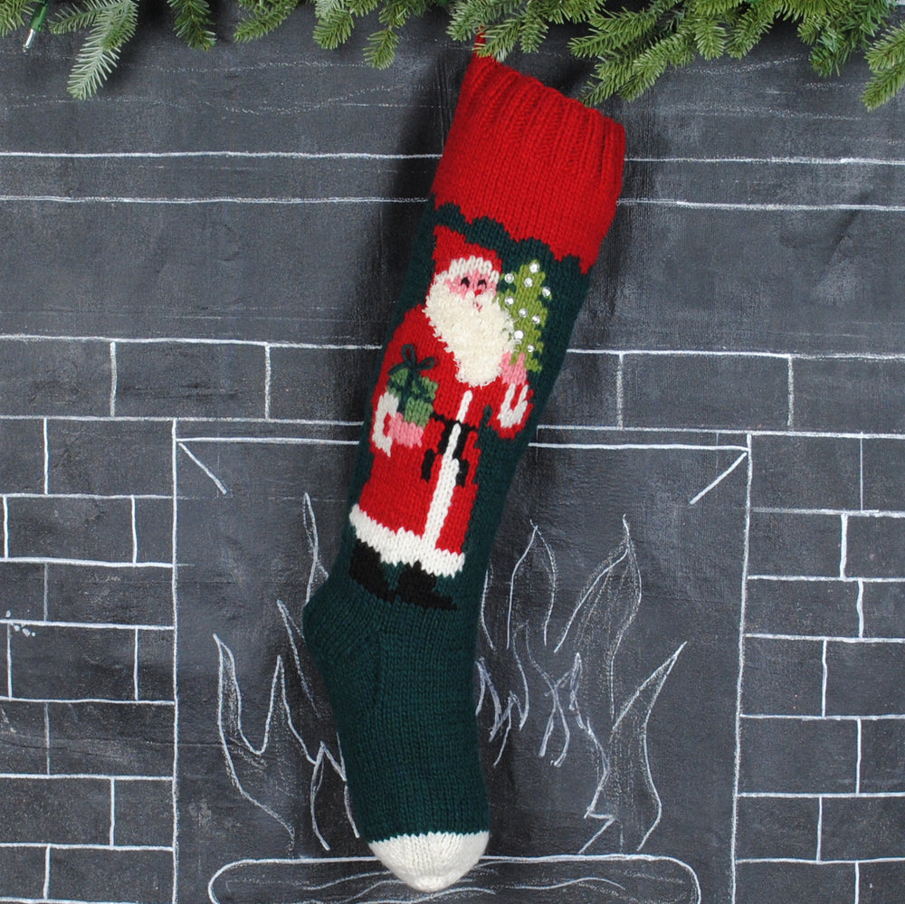Personalized Knit Wool Christmas Stocking St Nick – Hand Knit Holiday
