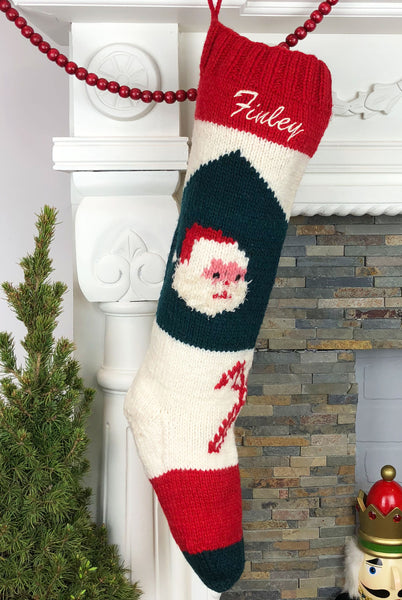 Personalized Santa Christmas Stocking – Hand Knit Holiday