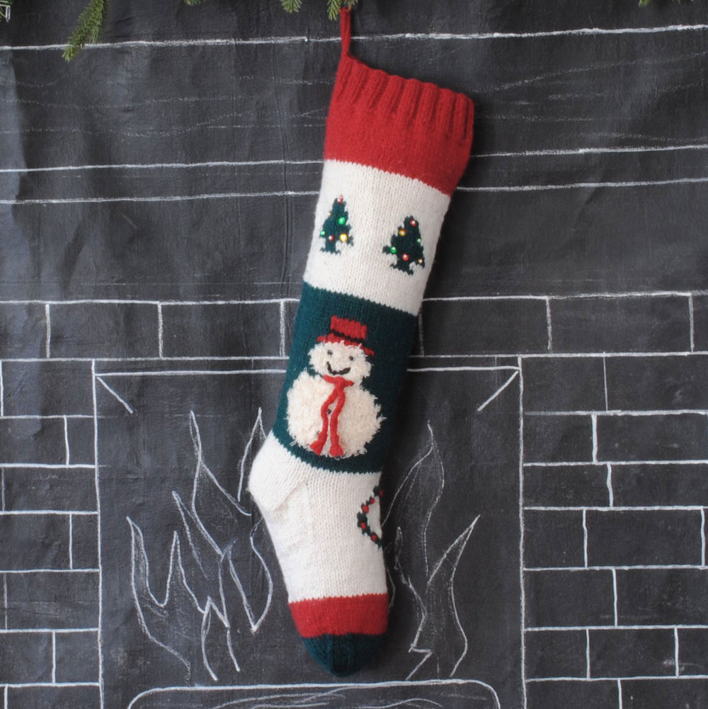 Personalized Knit Wool Christmas Stocking Classic Snowman | Hand Knit ...