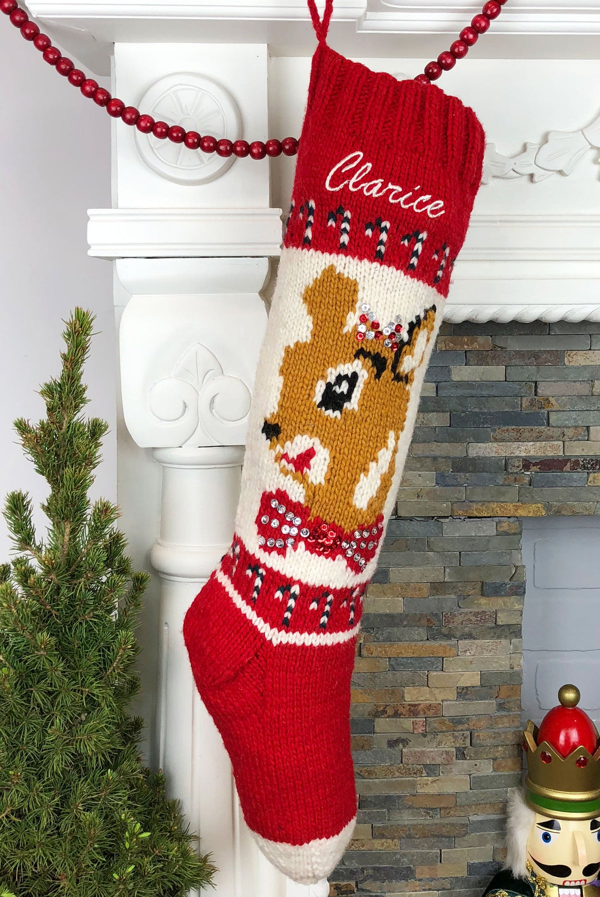 Personalized Knit Wool Christmas Stocking Reindeer for girls – Hand ...