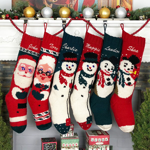 Personalized Snowman Christmas Stocking – Hand Knit Holiday