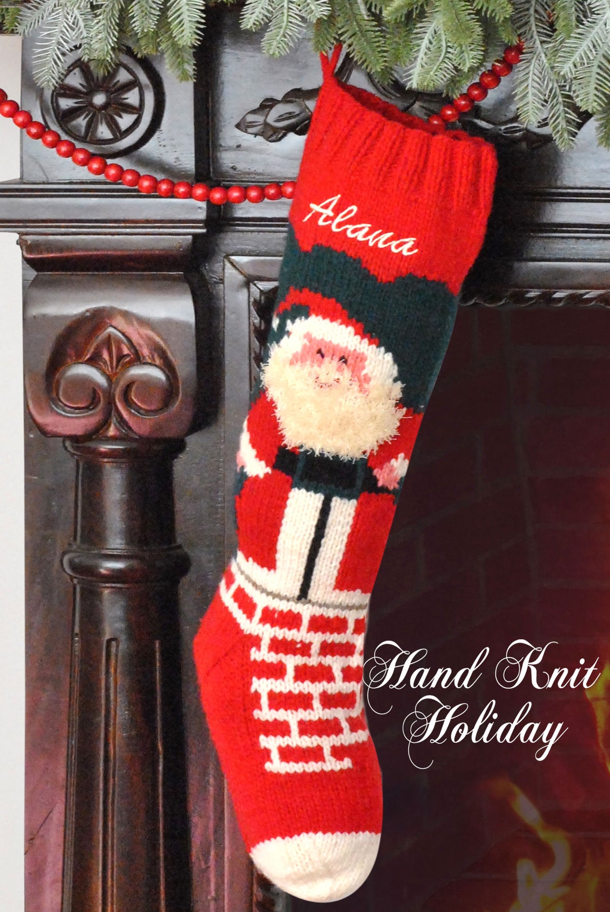 Personalized Knit Wool Christmas Stocking Santa Chimney – Hand Knit Holiday