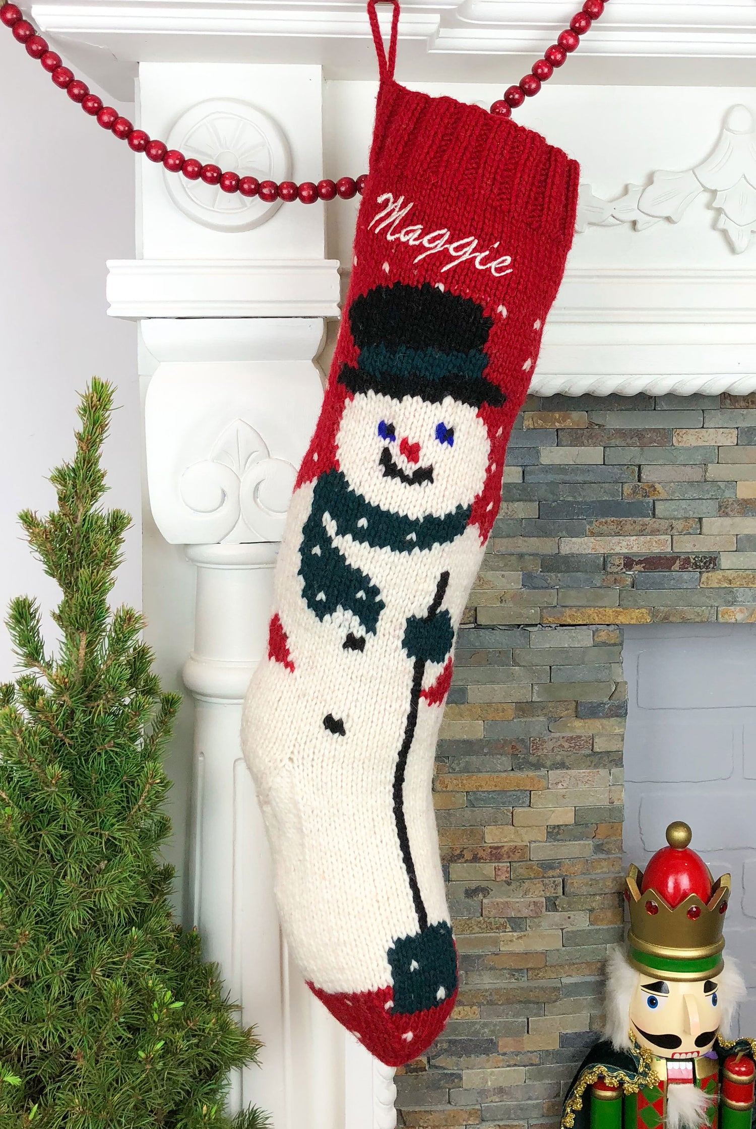 Personalized Knit Wool Christmas Stocking Red Vintage Snowman – Hand ...