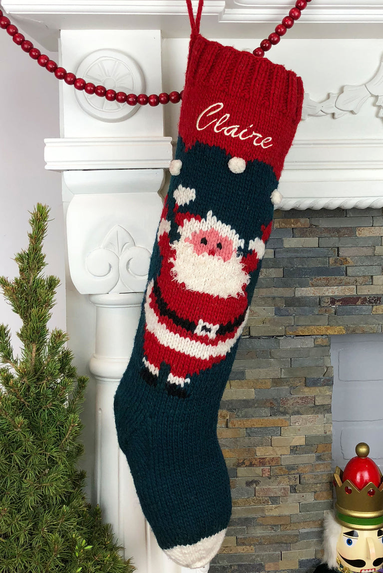 Personalized Knit Wool Christmas Stocking Santa Snowball – Hand Knit ...