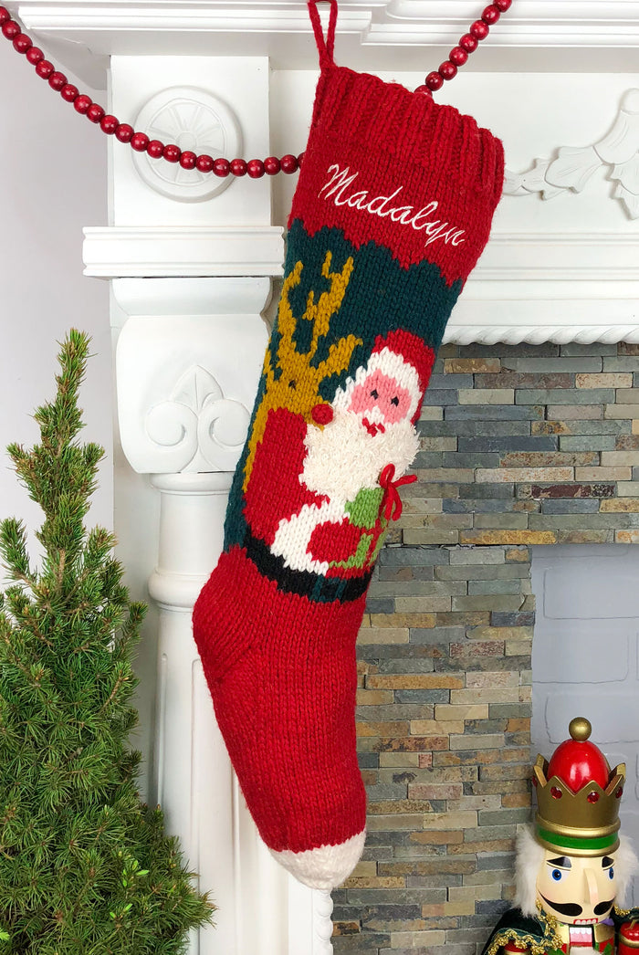 Personalized Knit Wool Christmas Stocking Santas Helper – Hand Knit Holiday